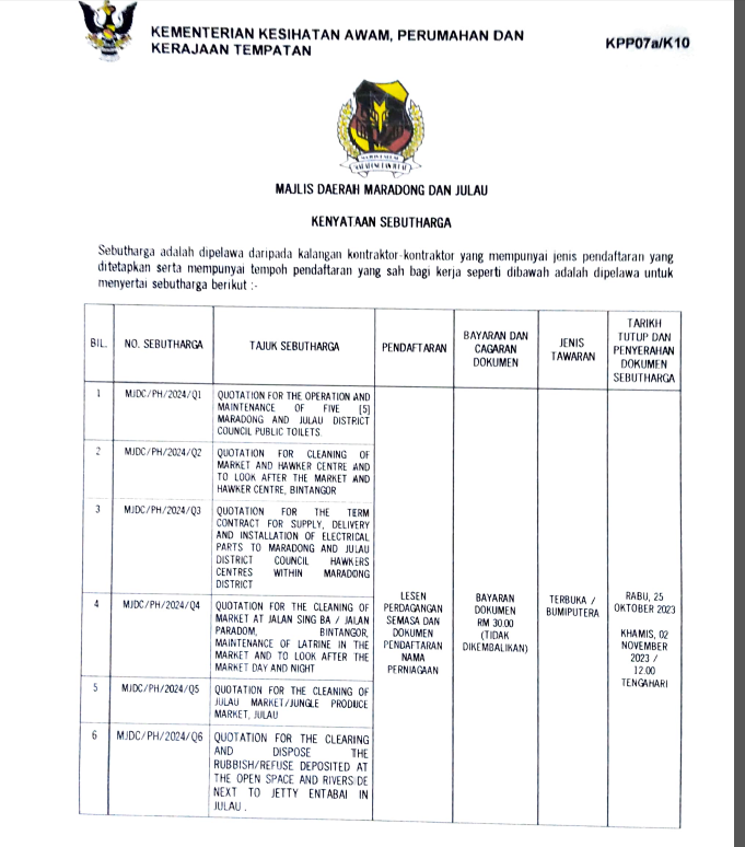 Announcement - Official Website of Maradong and Julau District Council
