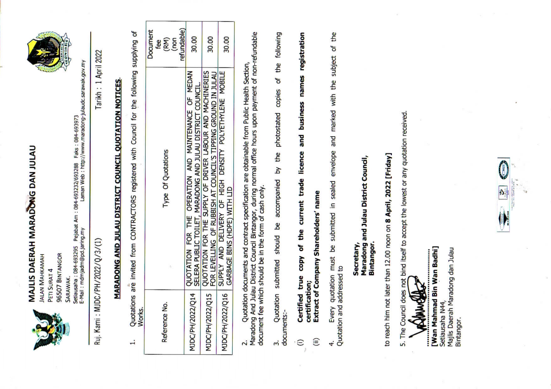 Announcement - Official Website of Maradong and Julau District Council