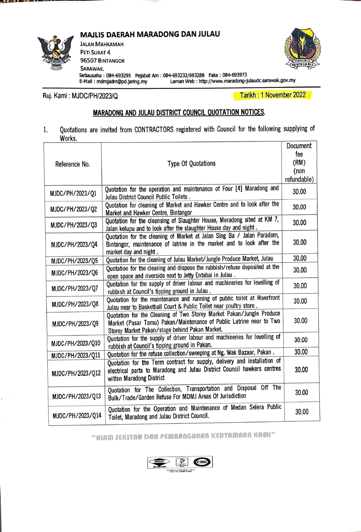 Announcement - Official Website of Maradong and Julau District Council